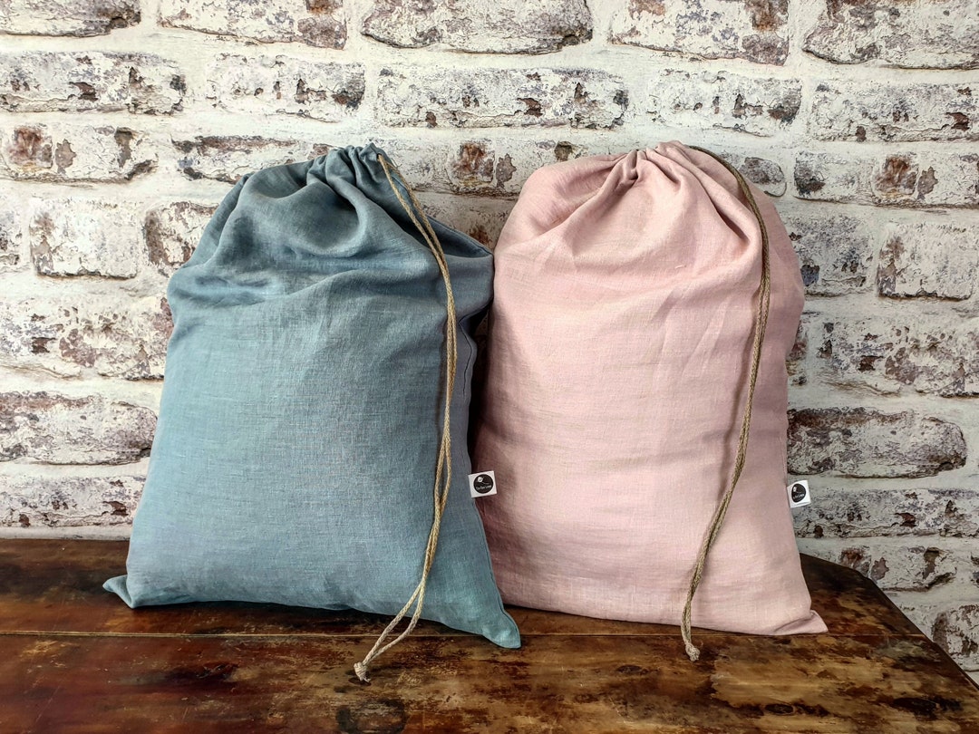 Linen Laudry Bag, Large Colored Linen Laundry Bag, Dusty Pink Lingerie ...