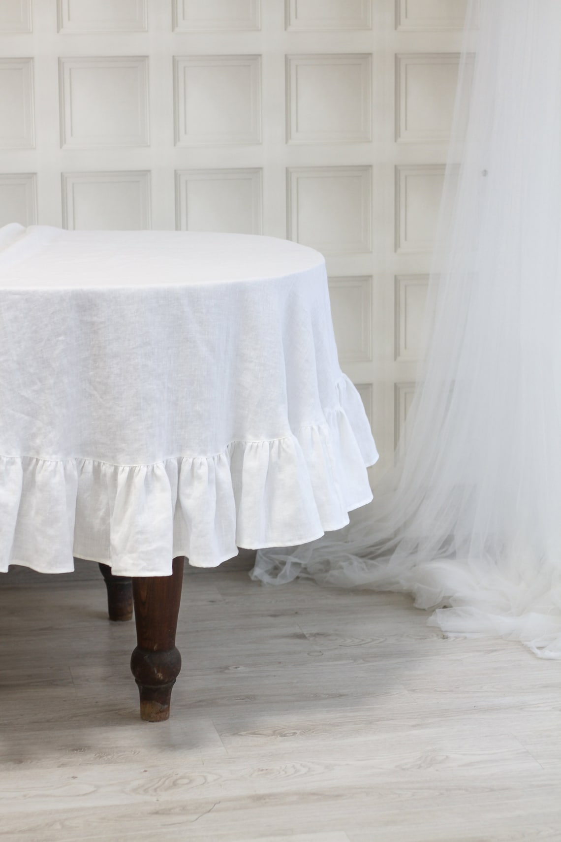 Round Linen Tablecloth With Ruffles Ruffled Tablecloth for - Etsy