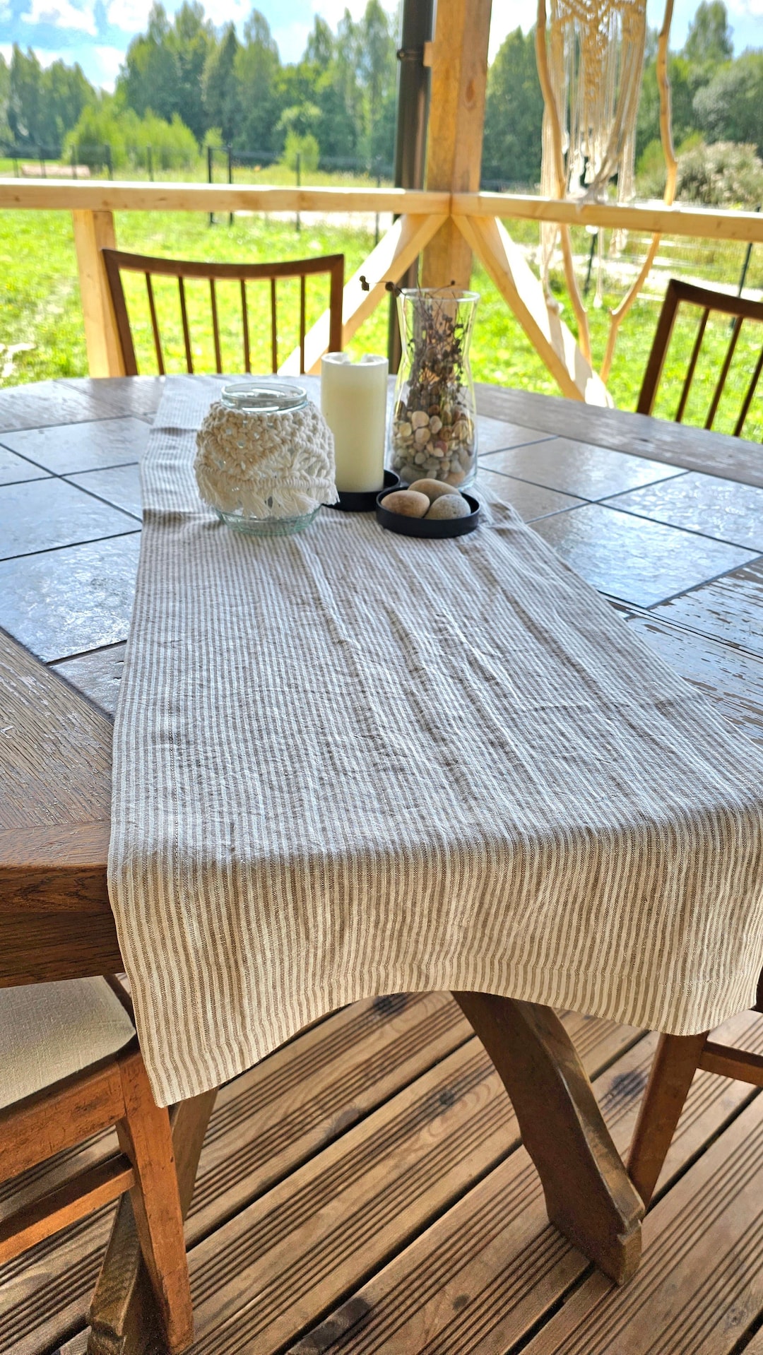 Striped Linen Table Runner, White Beige Rustic Linen Table Decor ...