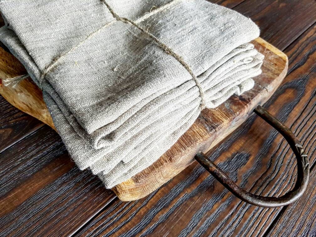Rustic Linen Napkins Natural Rough Linen Napkin Set Heavy | Etsy
