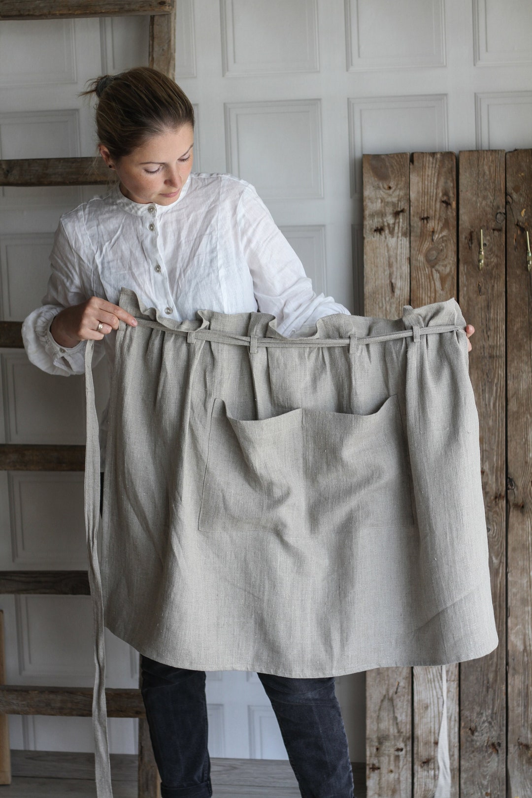 Linen Waist Apron, Raw Linen Bistro Apron Kitchen Dress, Soft Linen ...