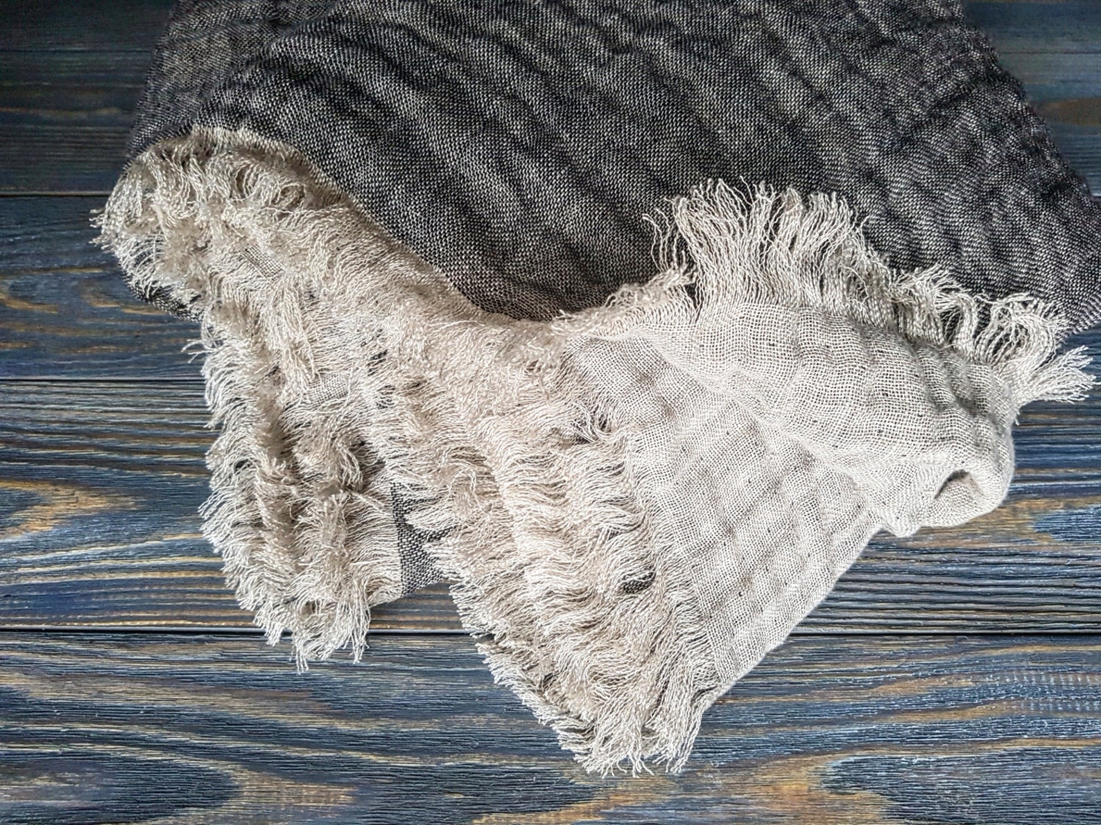Fringed Linen Blanket Softened Linen Blanket Black Beige - Etsy