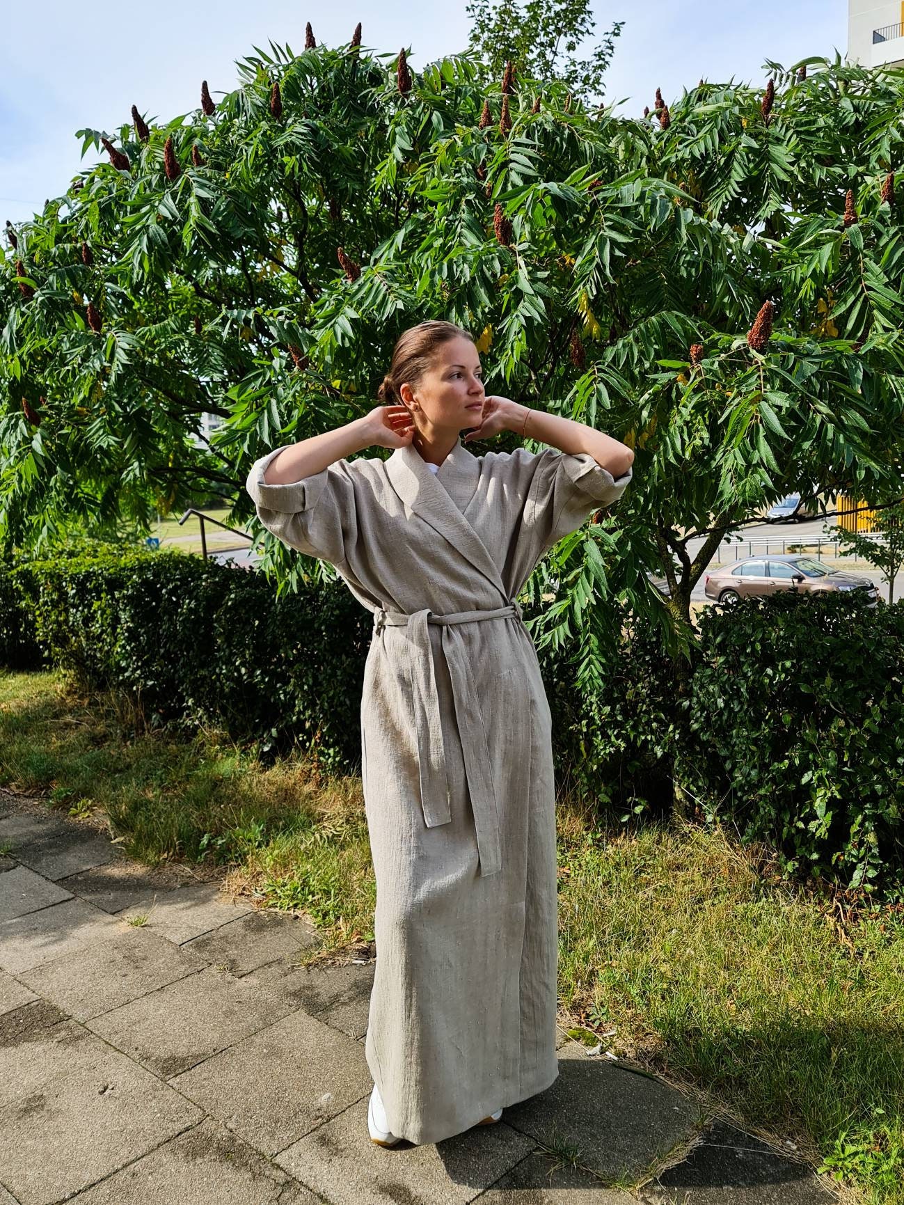 Linen Dressing Gown Natural Linen Kimono Robe Stonewashed - Etsy