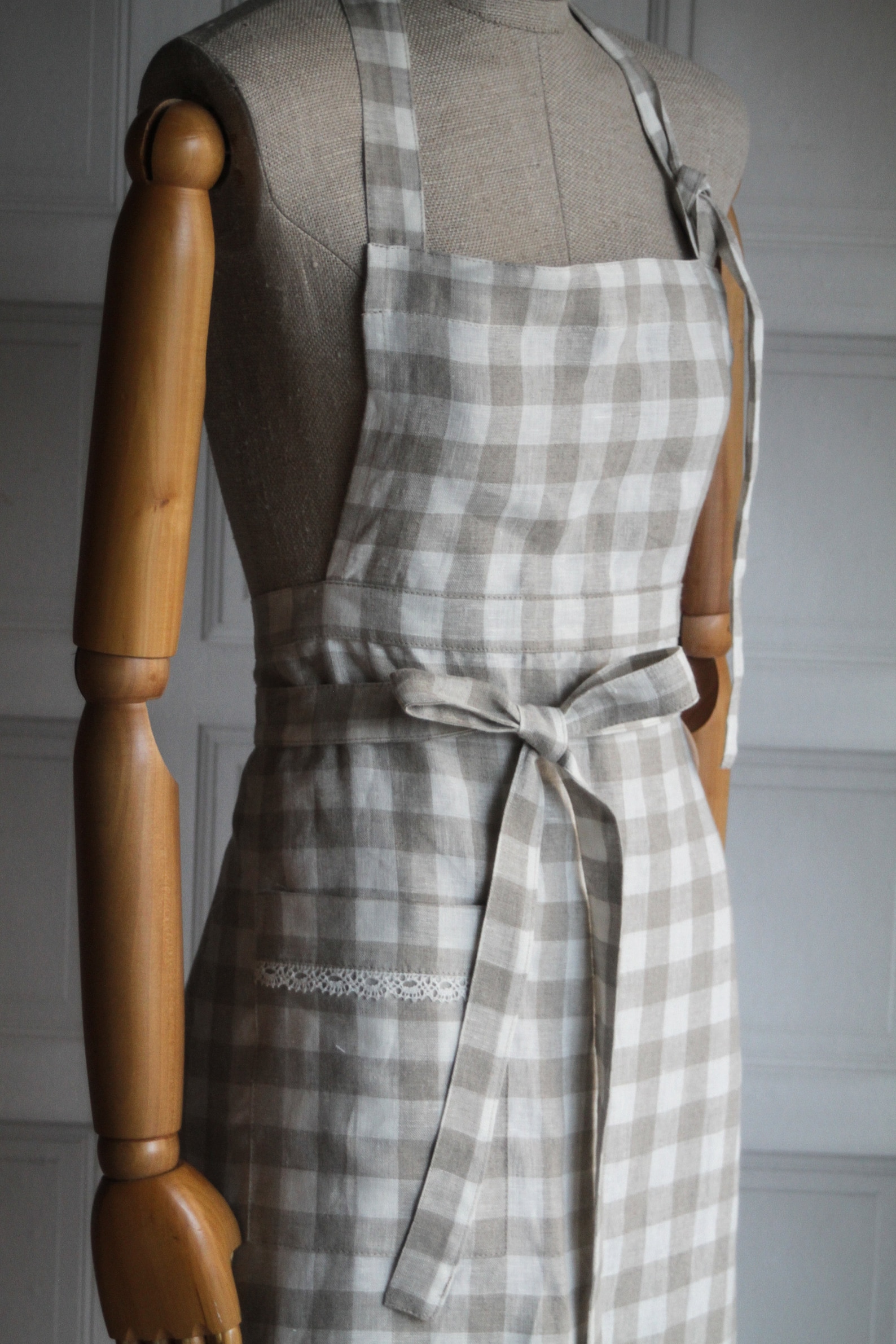 Linen Apron With Ruffled Hem and Lace Details With Kitchen - Etsy