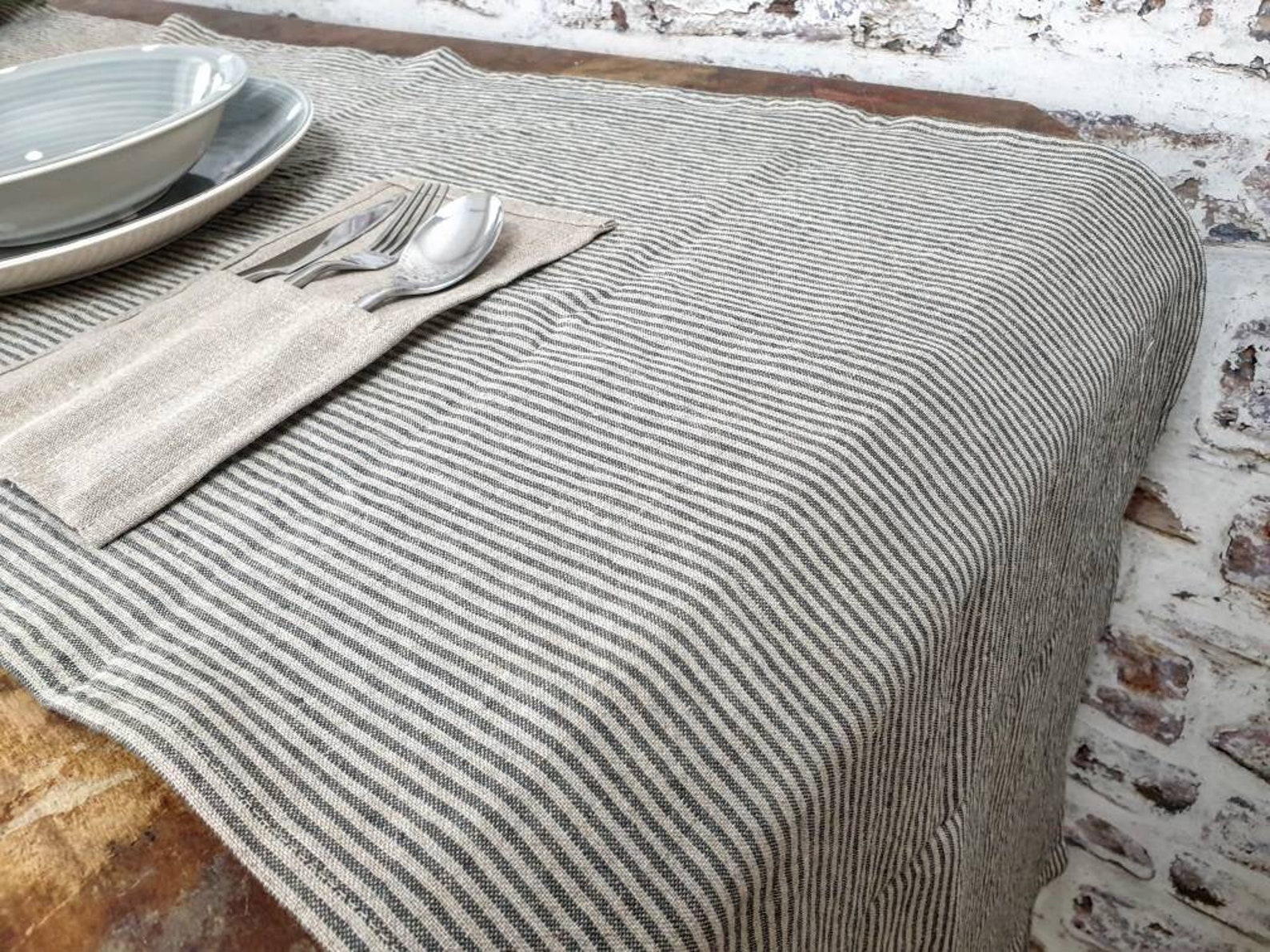 Striped Linen Table Runner Rustic Linen Table Decor | Etsy