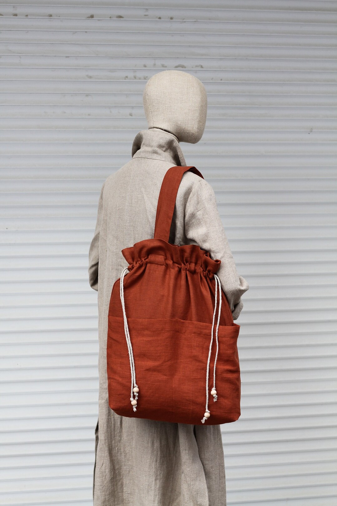 Linen Tote, Vegan Fabric Shopping Bag With Drawstring Top - Custom ...