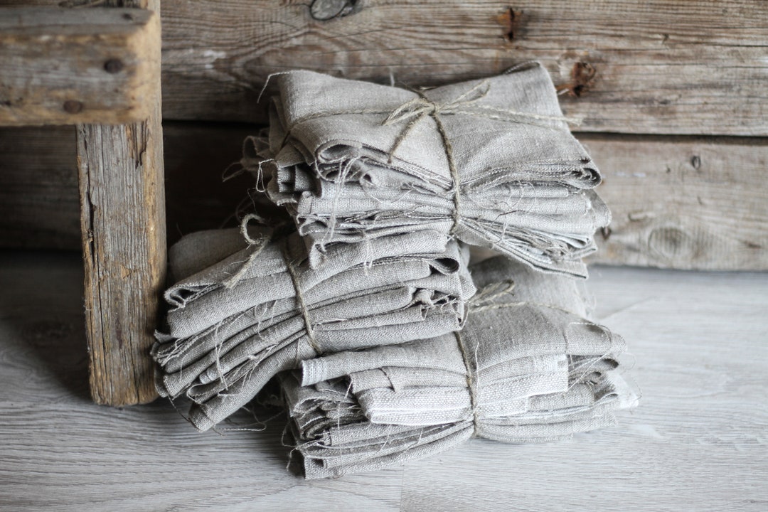 Natural Linen Remnants, Rough and Heavy Texture Linen Scraps Bundle ...