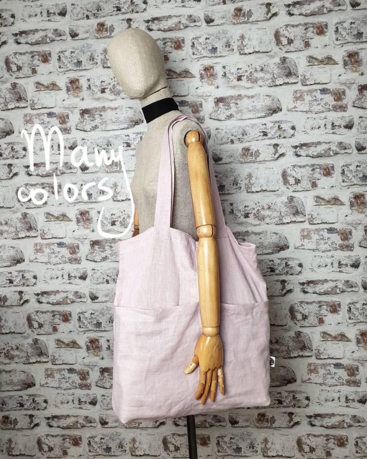 Linen Tote Bag Washed Pastel Black Brown White Denim Red | Etsy