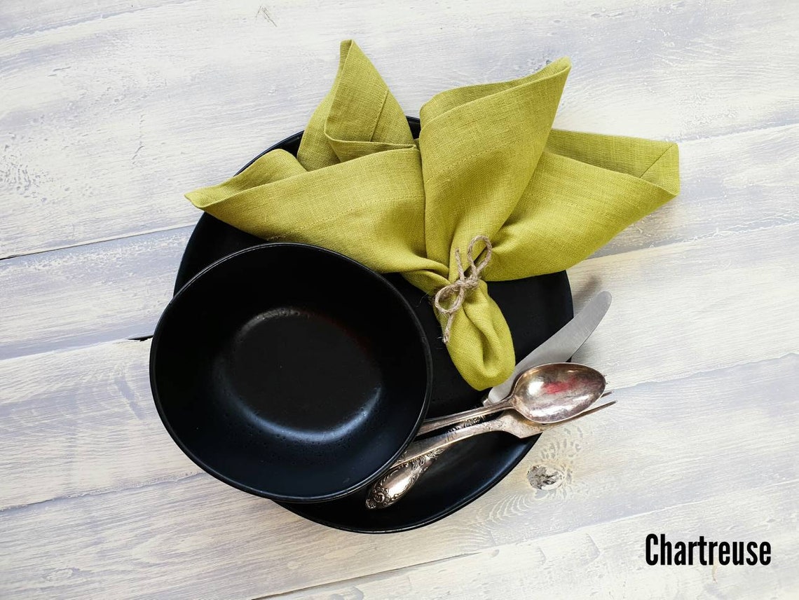 Chartreuse Linen Napkins Set Chartreuse Yellow Green | Etsy