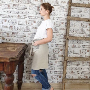 Rough Linen Bistro Apron, Burlap Linen Half Apron, Grain Sack Linen ...
