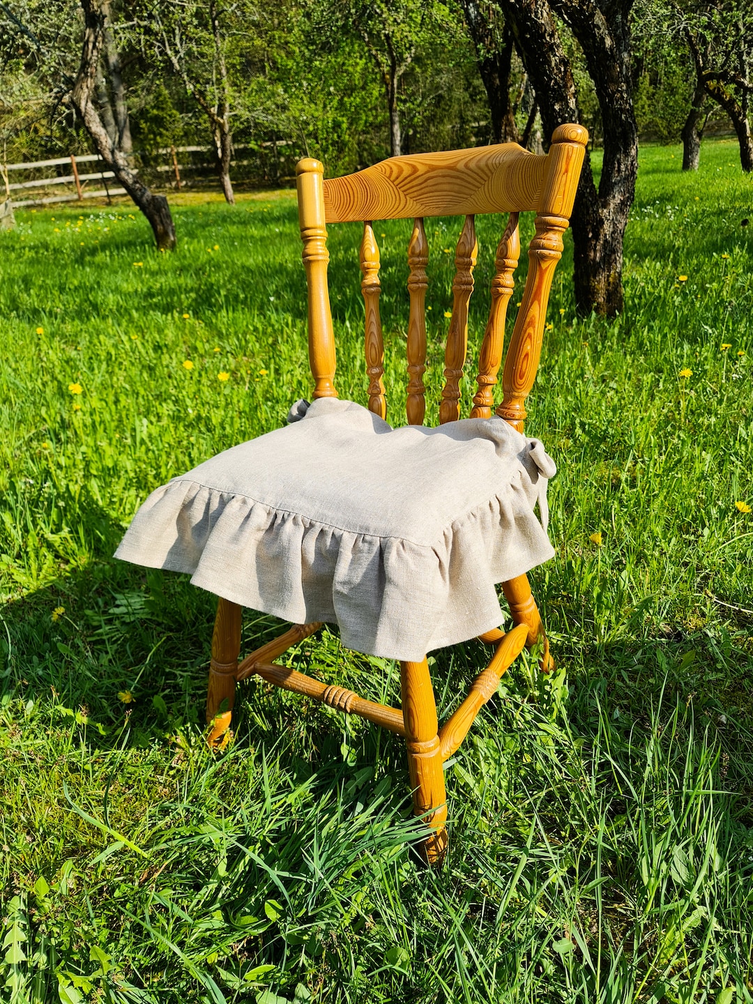 Linen Chair Cover, Ruffled Chair Cover, Stonewashed Linen Chair Cover ...
