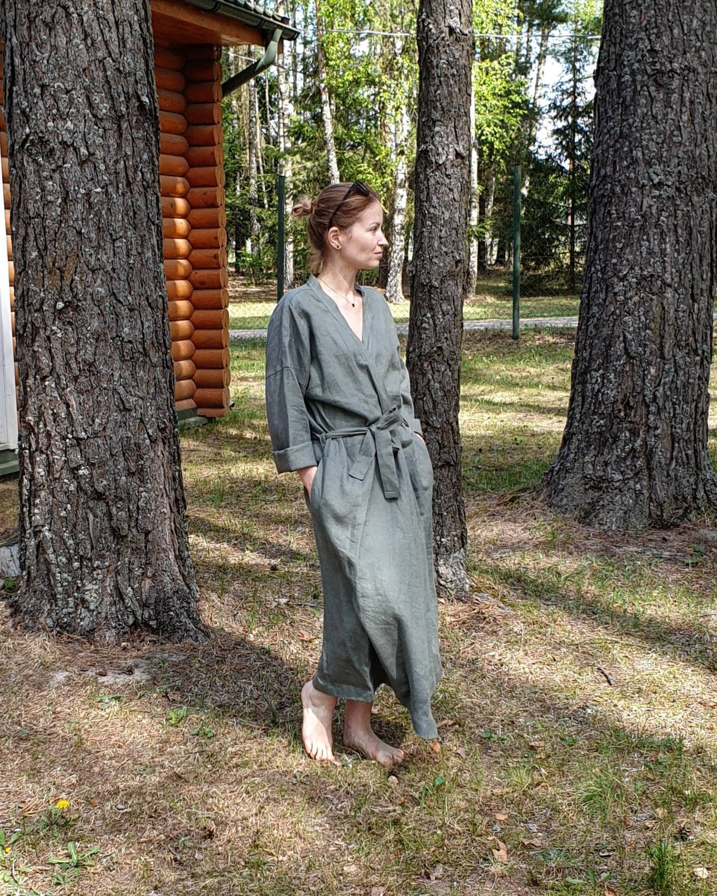 Linen Bath Robe Soft Natural Linen Kimono Robe Stonewashed | Etsy