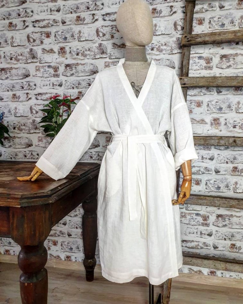 Linen Bath Robe Soft Linen Kimono Robe Stonewashed Linen - Etsy