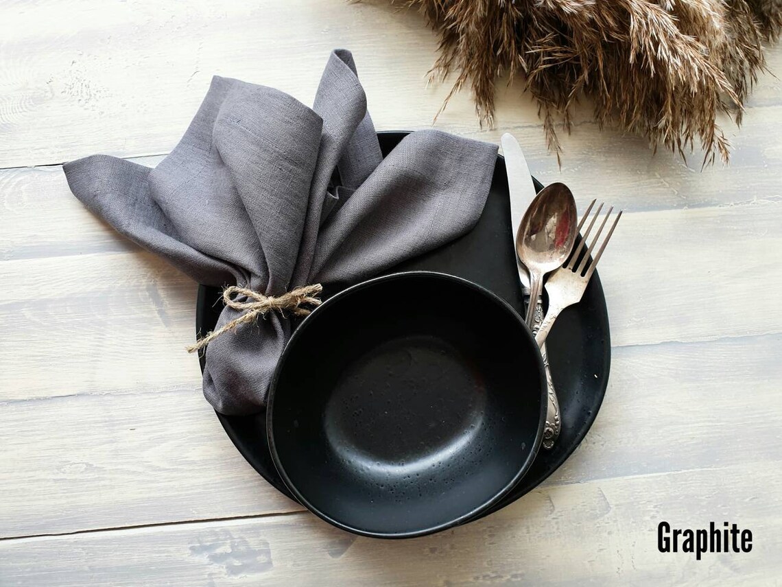 Gray Linen Napkins Set Many COLORS Dove Grey Black Graphite | Etsy