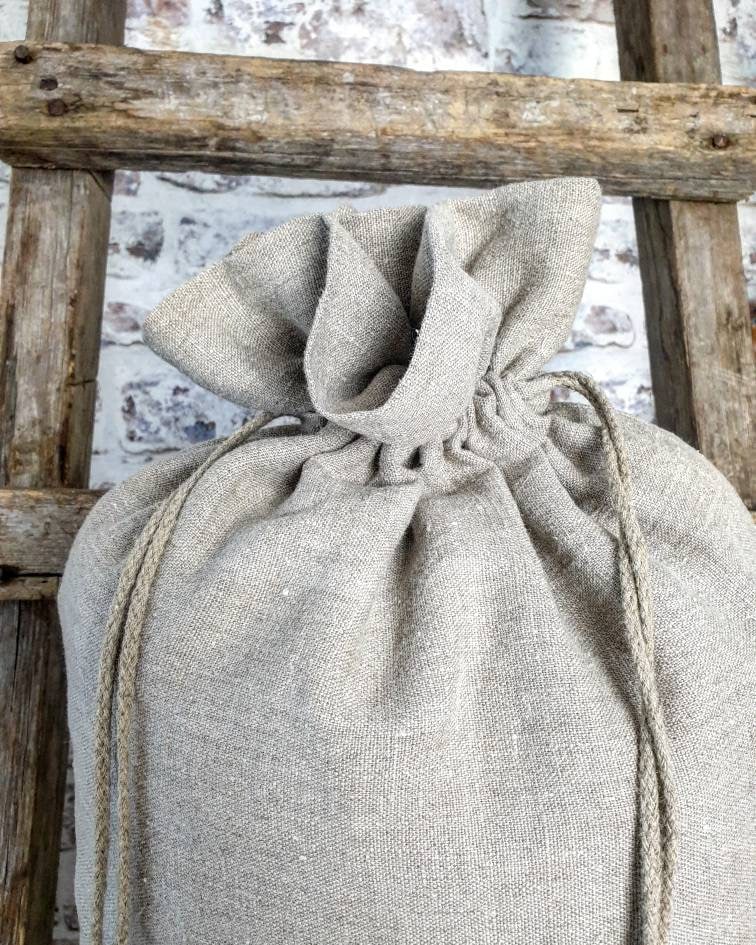 Linen Laundry Bag, Large Raw Linen Drawstring Bag, Linen Ditty Bag ...