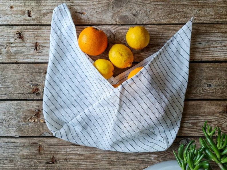 Striped Linen Bento Bag White Linen Bread Loaf Knot Bag | Etsy