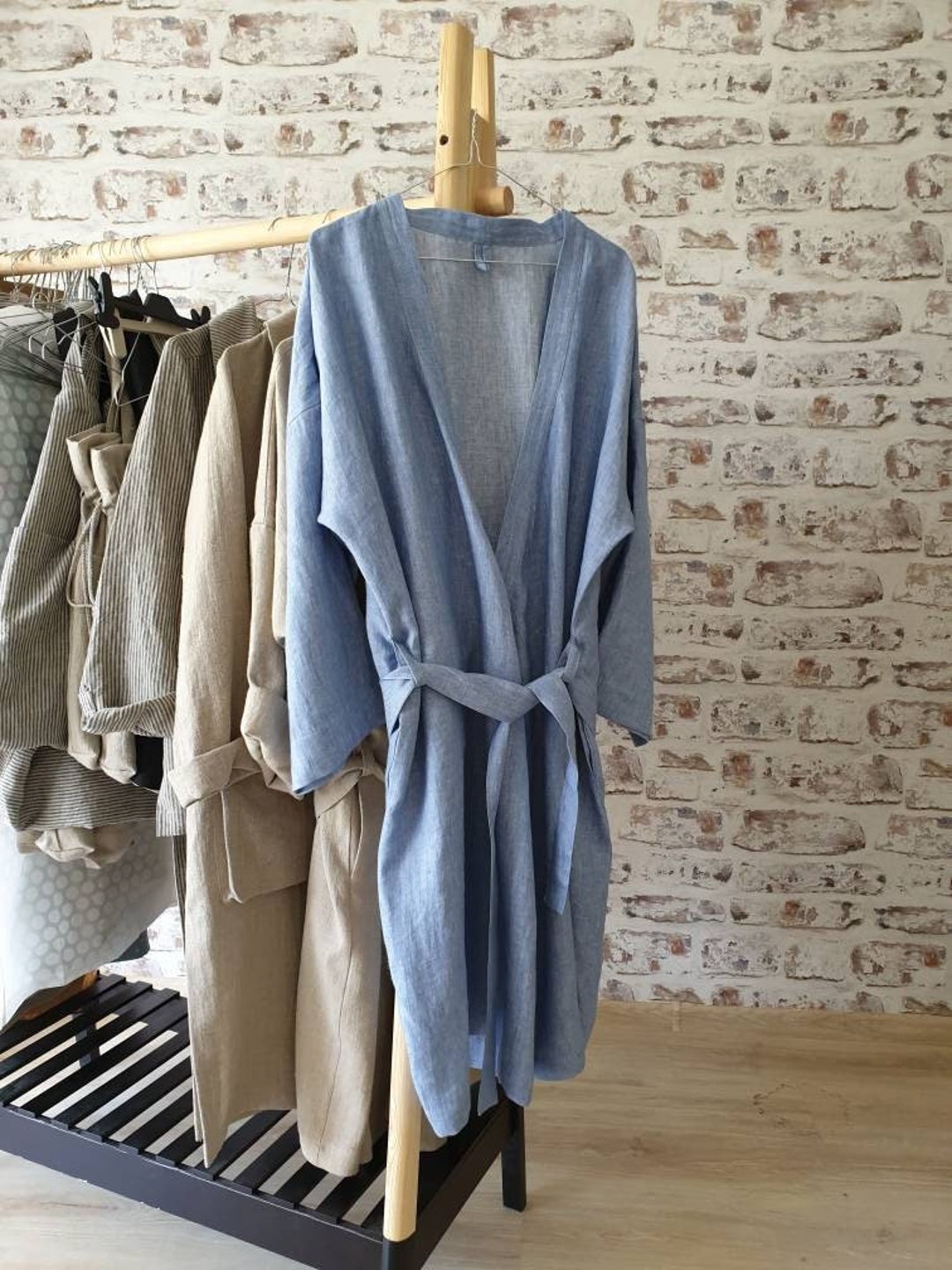 SAMPLE SALE Linen Bath Robe, Soft Natural Linen Kimono Robe ...