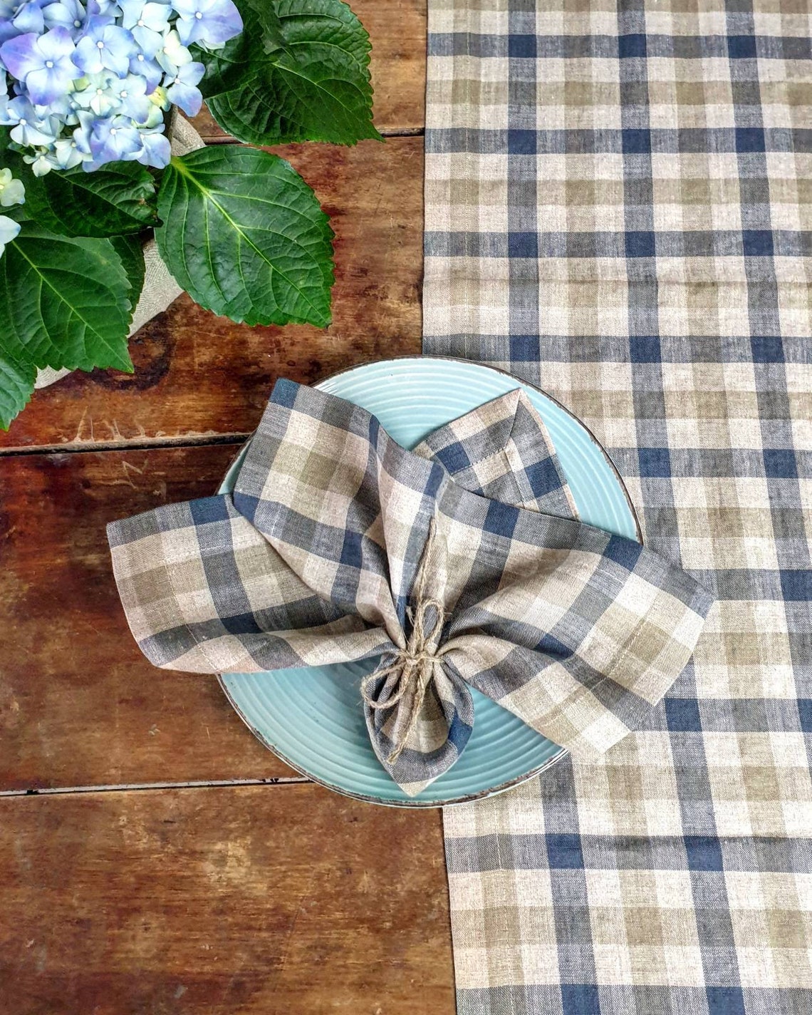 Checked Linen Napkins Set Natural Stonewashed Linen Blue - Etsy