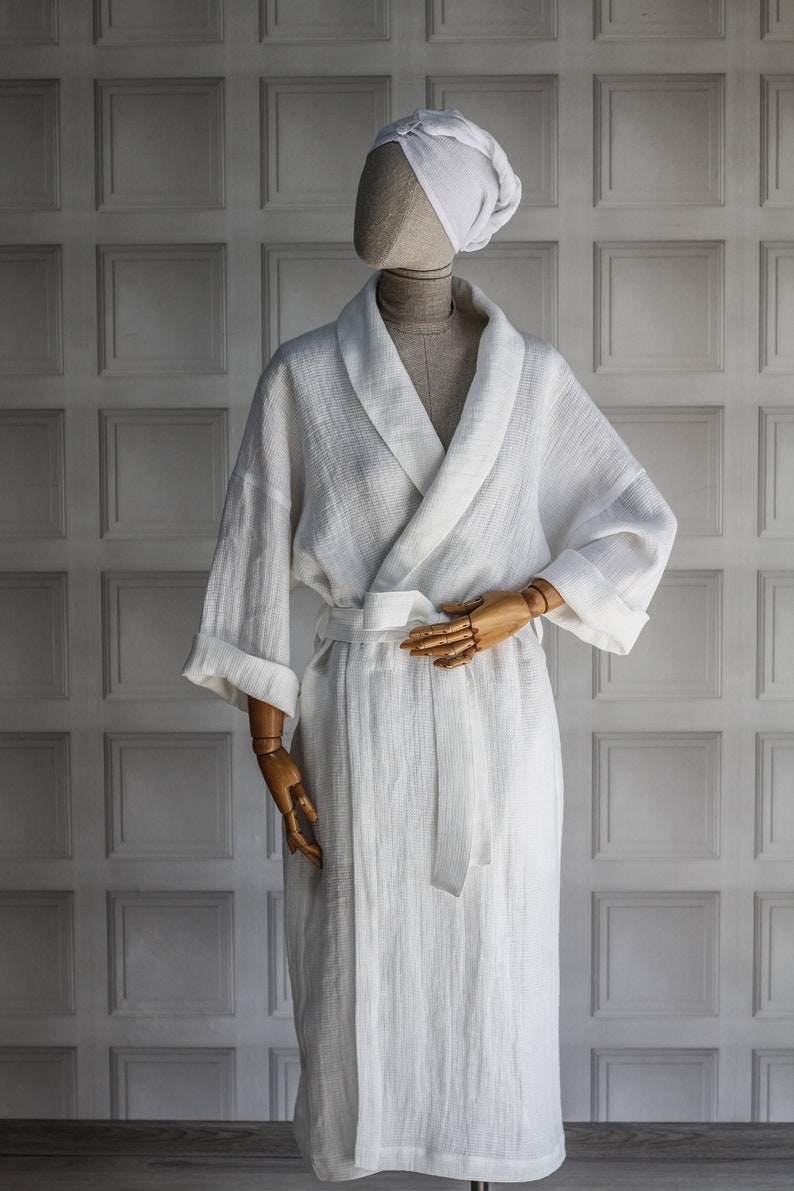 White Waffle Linen Robe Natural Linen Kimono Robe Soft White - Etsy
