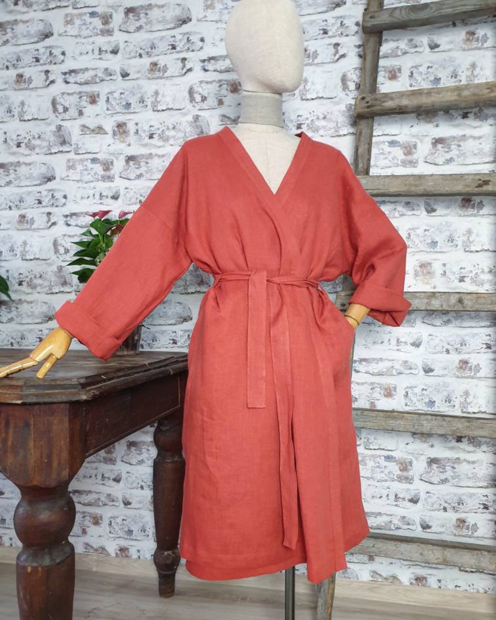 Linen Bath Robe Soft Natural Linen Kimono Robe Stonewashed | Etsy
