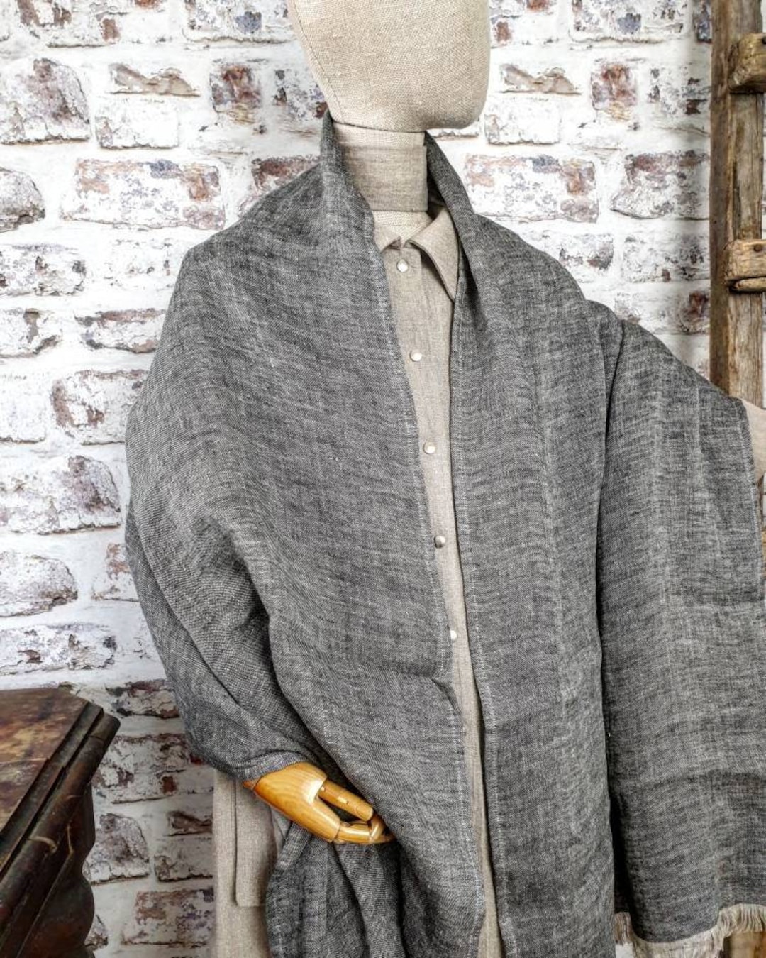 Black Linen Scarf, Long and Wide Black Linen Shawl, Softened Linen ...