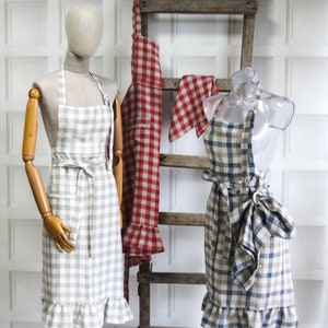 Checked Linen Apron With Ruffle and Lace Details With Kitchen Towel ...