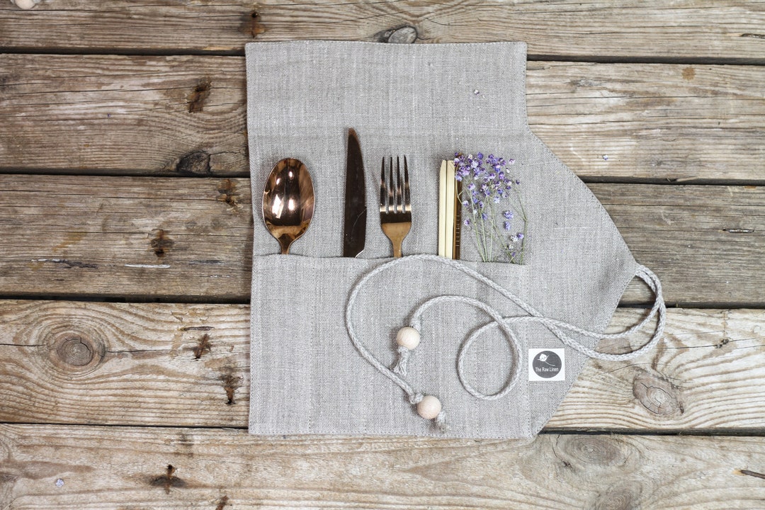 Linen Cutlery Holder, Cutlery Roll Case for Travel or Lunch, Reusable ...