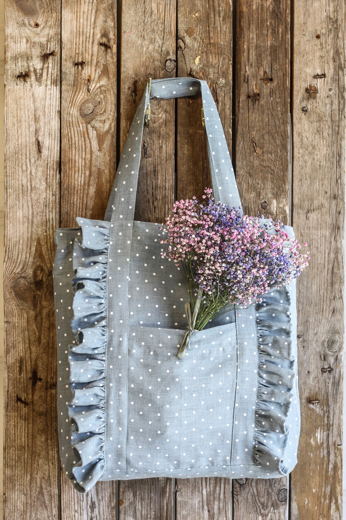 Ruffled Tote Bag From Linen Linen Shopping With Ruffles - Etsy