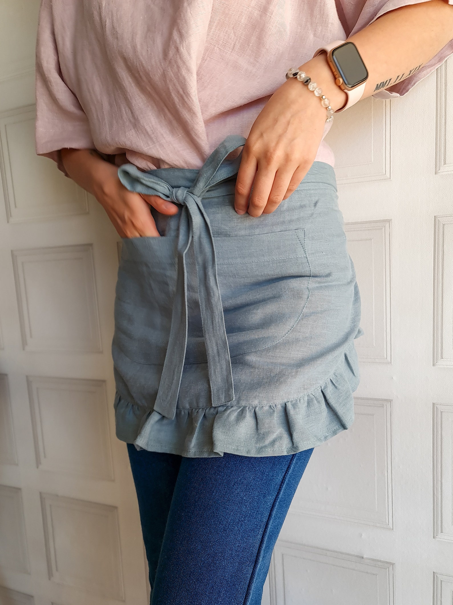 Apron With Frills Ruffled Linen Bistro Apron Natural Linen - Etsy