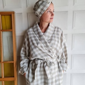 Linen Robe, Custom Colors Linen Kimono Robe, Stonewashed Linen Long ...