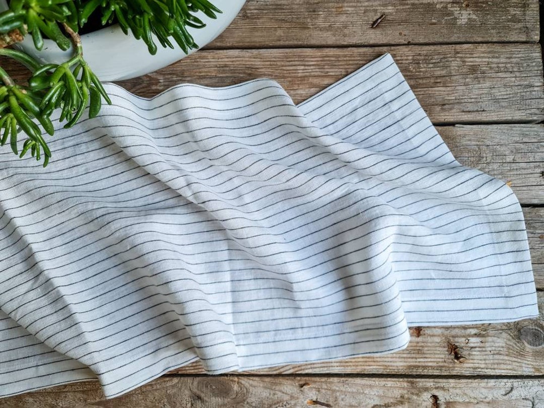 Striped Linen Table Runner, Rustic Linen Table Decor, White Linen ...