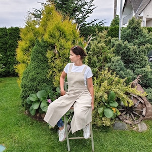 Raw Linen Split Leg Apron for Pottery, Cross Back Rough Linen Apron ...