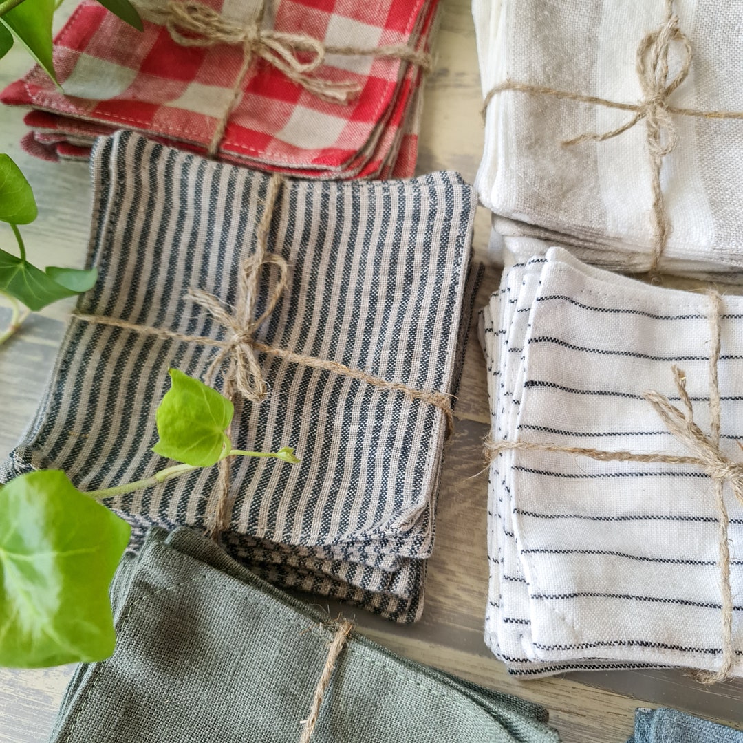 Linen Coasters, Cocktail Napkins, Coaster Set - off White Beige Denim ...