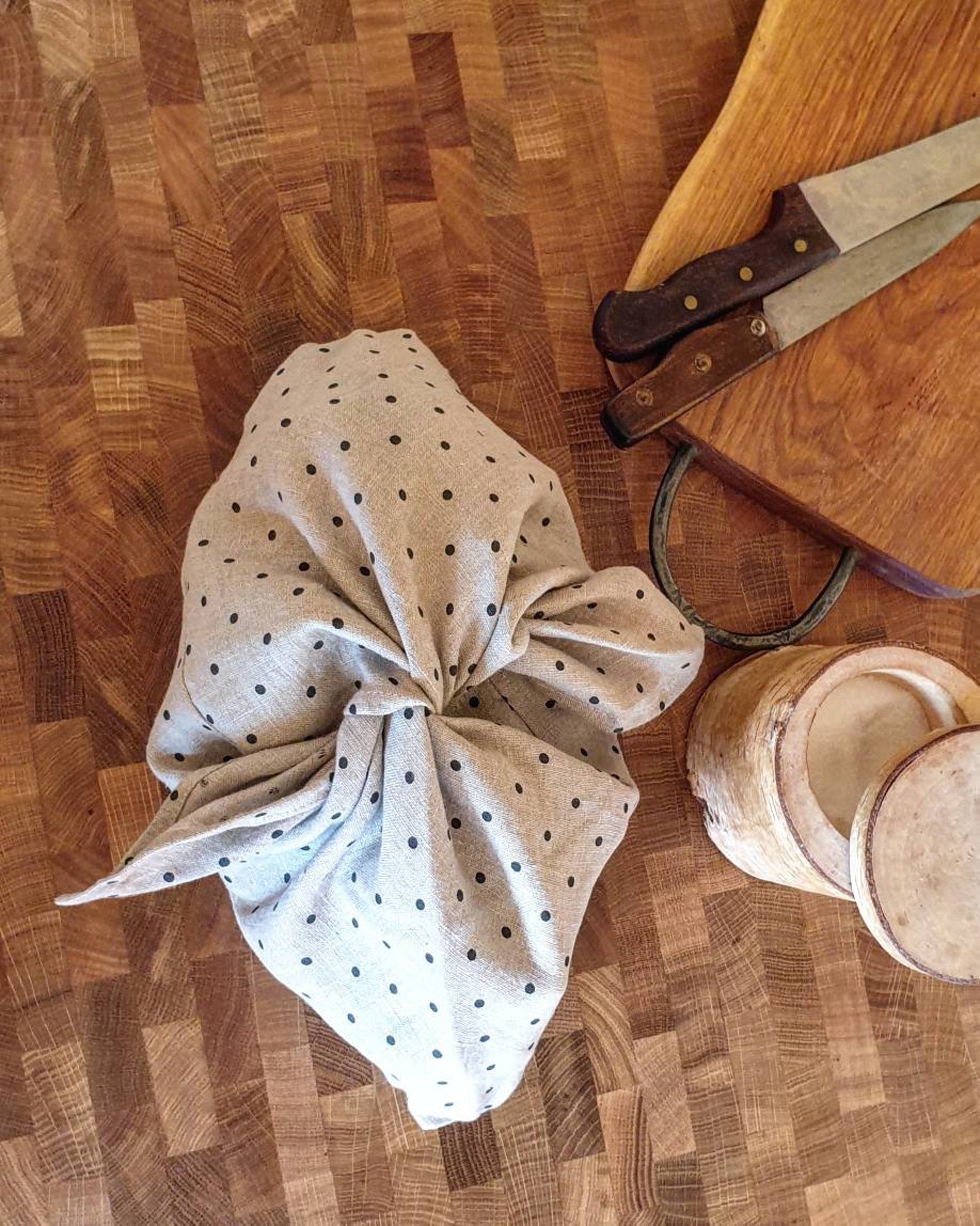 Linen Bento Bag Polka Dots, Natural Pure Linen Bread Loaf Bag, Organic ...