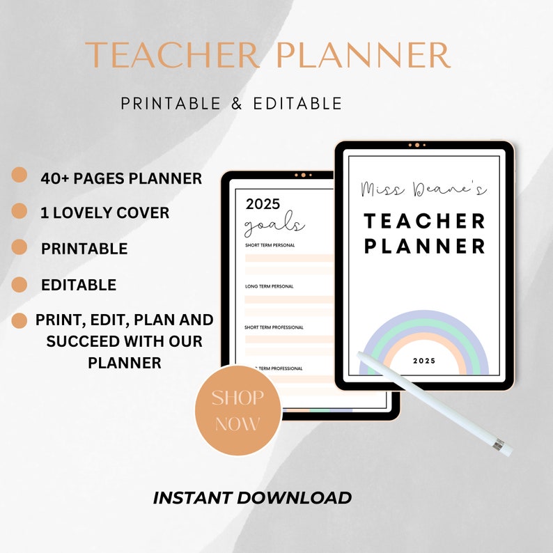 EDITABLE and Printable Teacher Planner PDF Lesson Planner Class ...