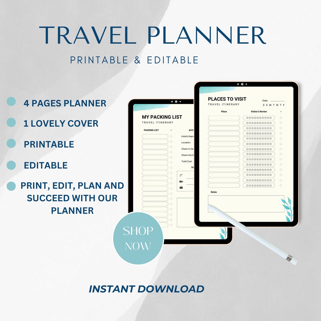 Printable Travel Planners, Packing List, Organizers, , Itinerary ...
