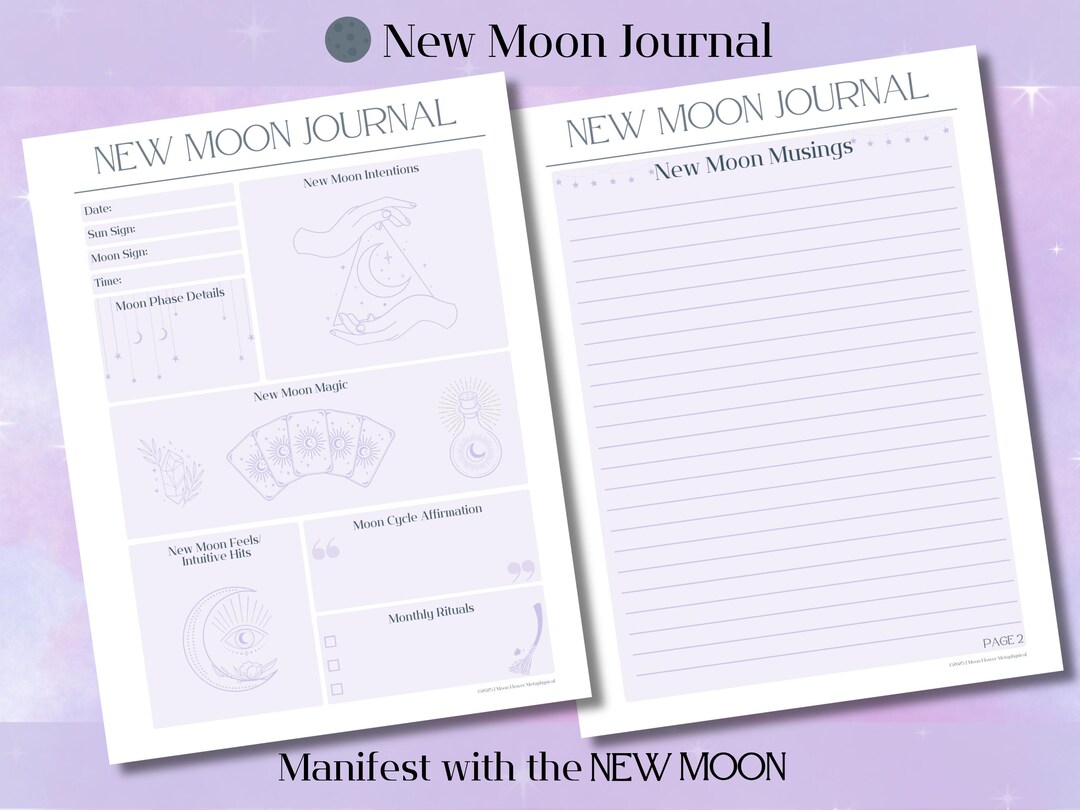 New Moon Journal - Printable 2-page Ritual Workbook for Intention ...