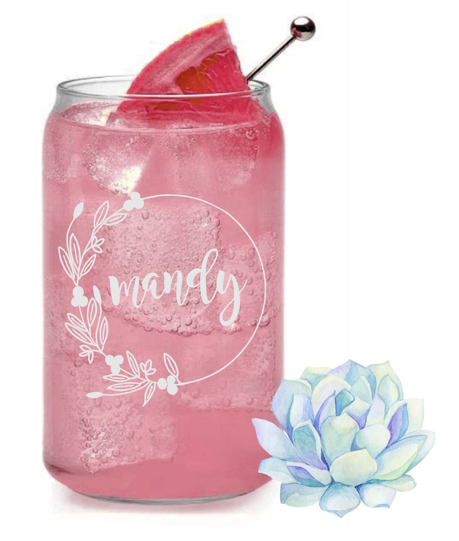 Engraved Bridal Party Glass, Floral Monogram Wreath Design Bridesmaid ...