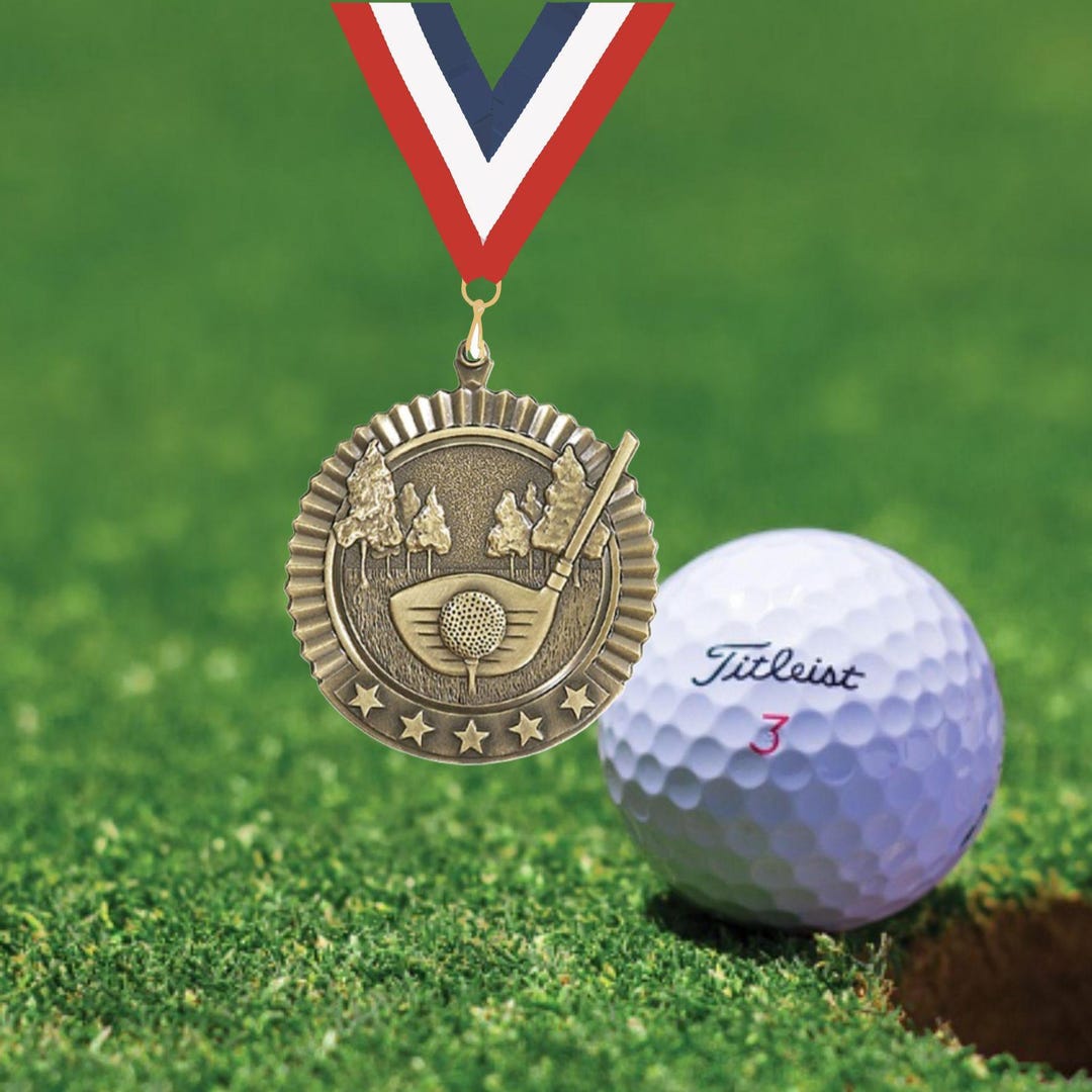 Engraved Gold Golf Medal: Tournament Award Medallion With Neck Ribbon ...