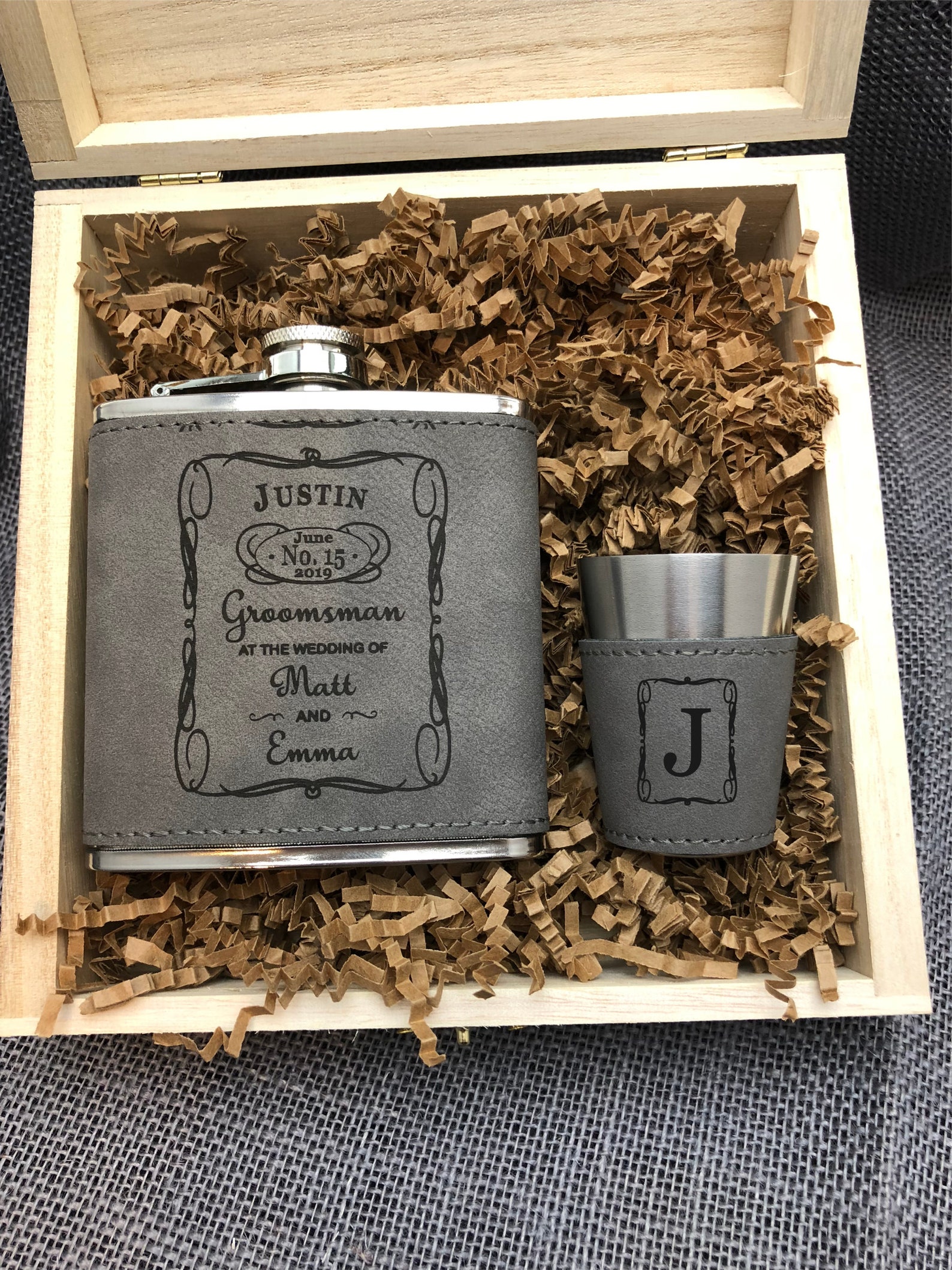 Groomsmen Gift Box Custom Engraved Wood Box Flask and Shot | Etsy