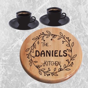Wood Engraved Lazy Susan With Family Name , Engraved Personalized Turn ...