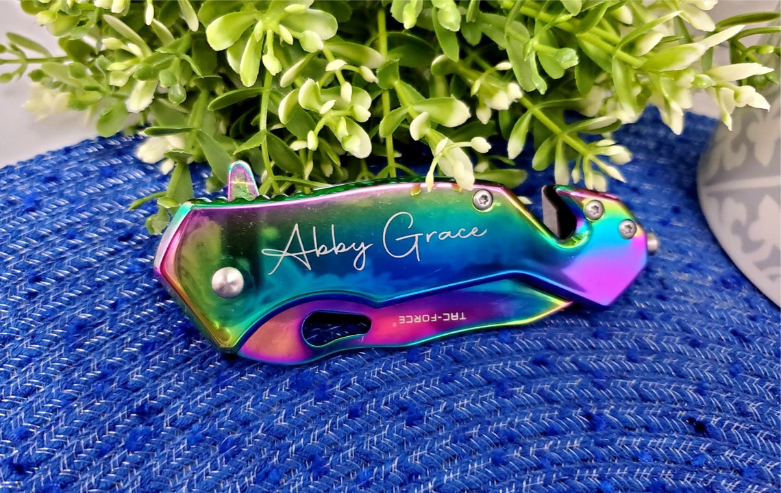 Rainbow Finish Pocket Knife and Wood Box Custom Ladies Pocket | Etsy