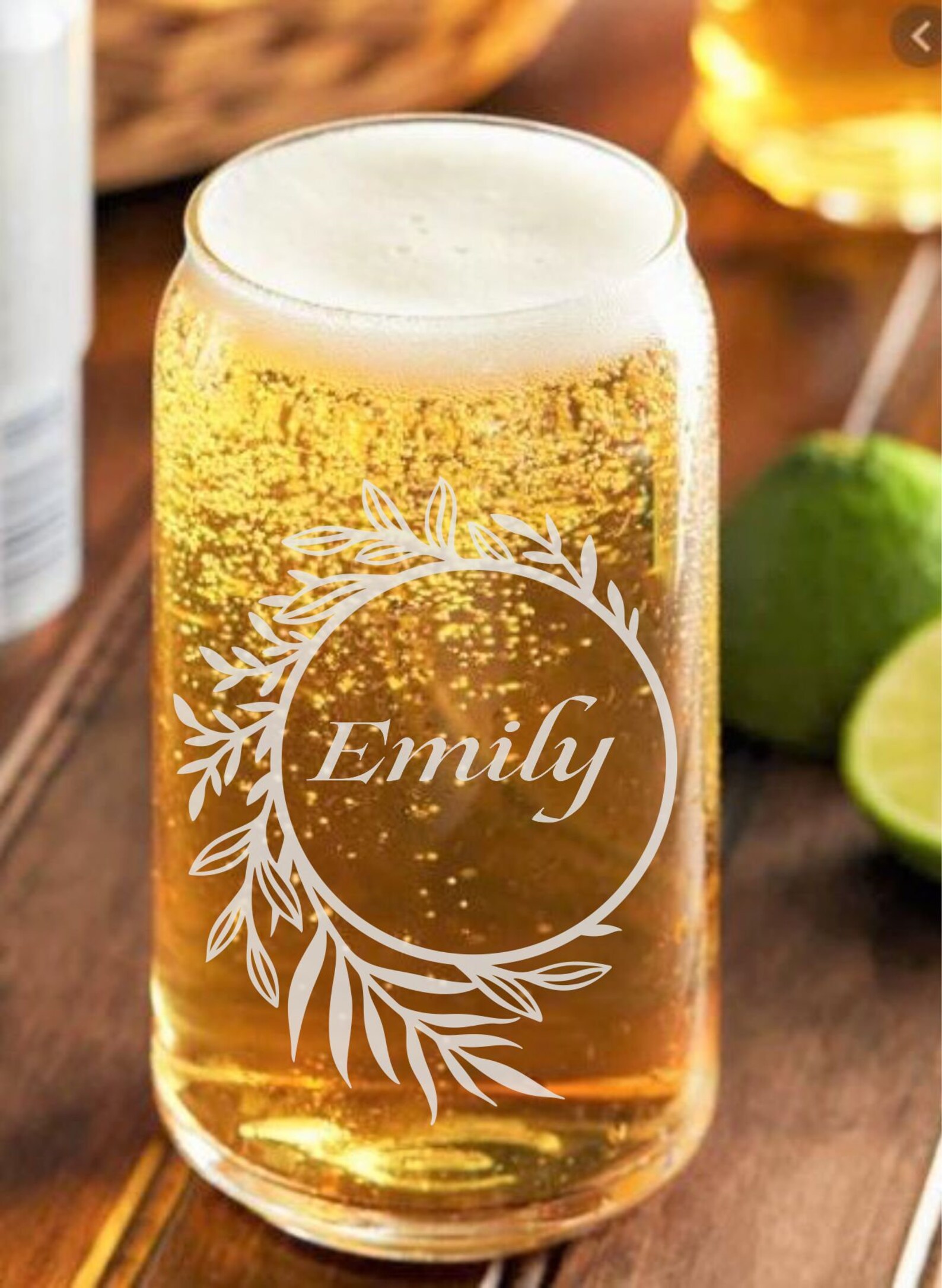 Engraved Bridal Party Glass, Floral Monogram Wreath Design Bridesmaid ...