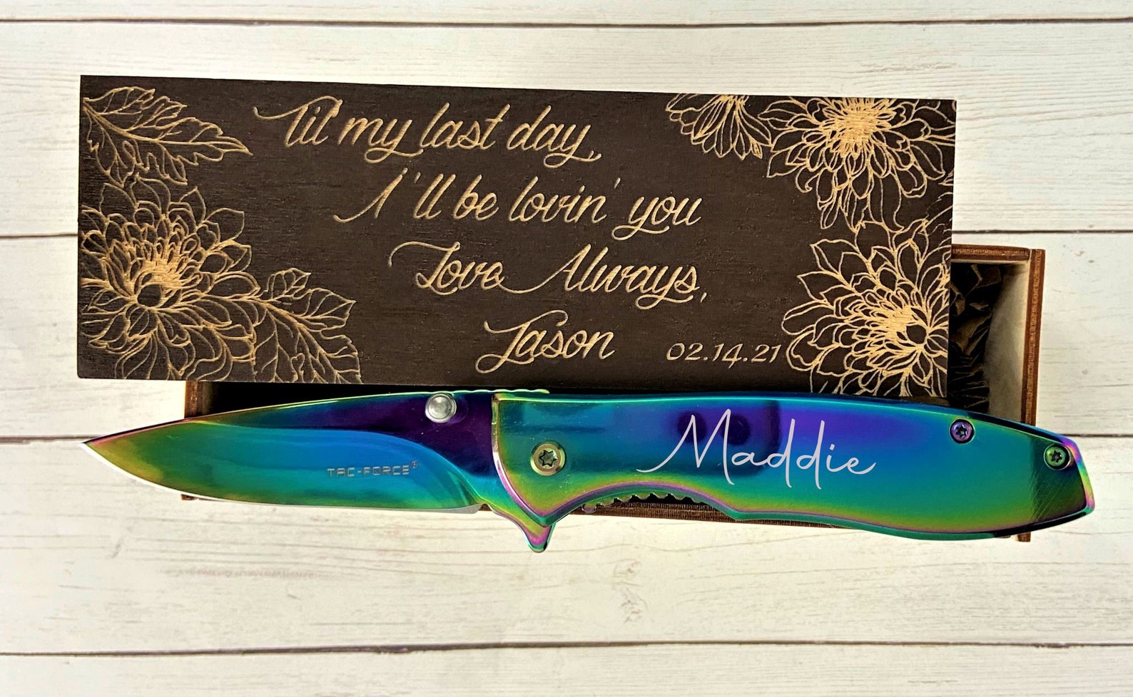Rainbow Finish Pocket Knife and Wood Box Custom Ladies Pocket - Etsy