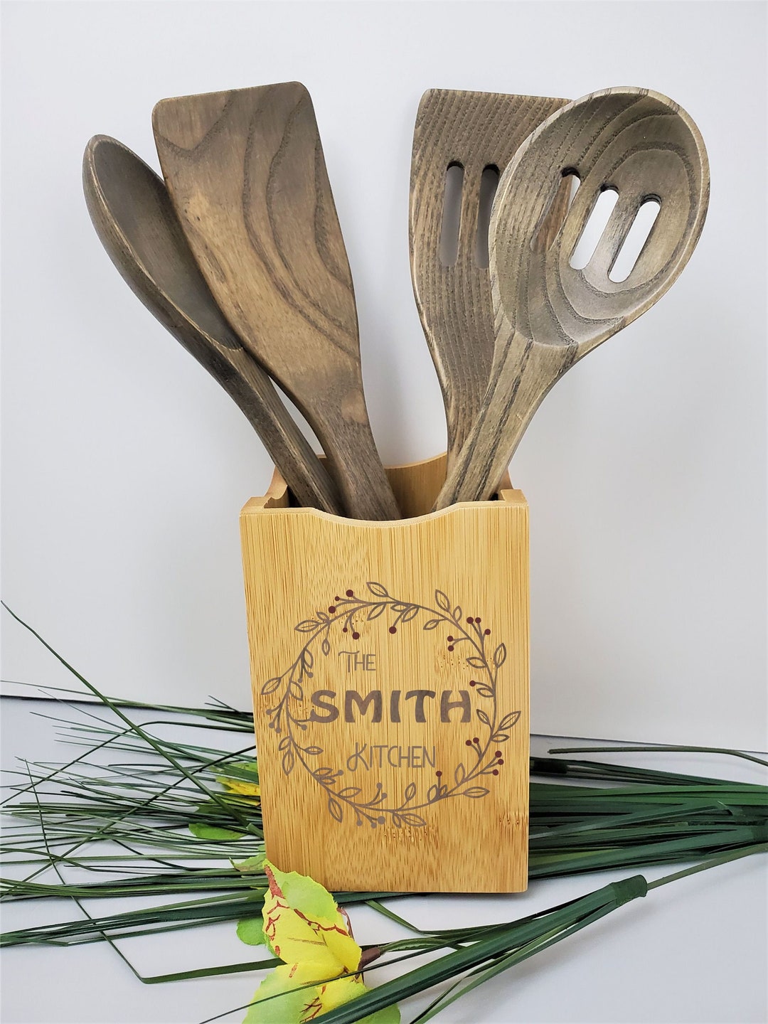 Kitchen Utensil Holder, Custom Personalized Bamboo Kitchen Spoon Jar ...