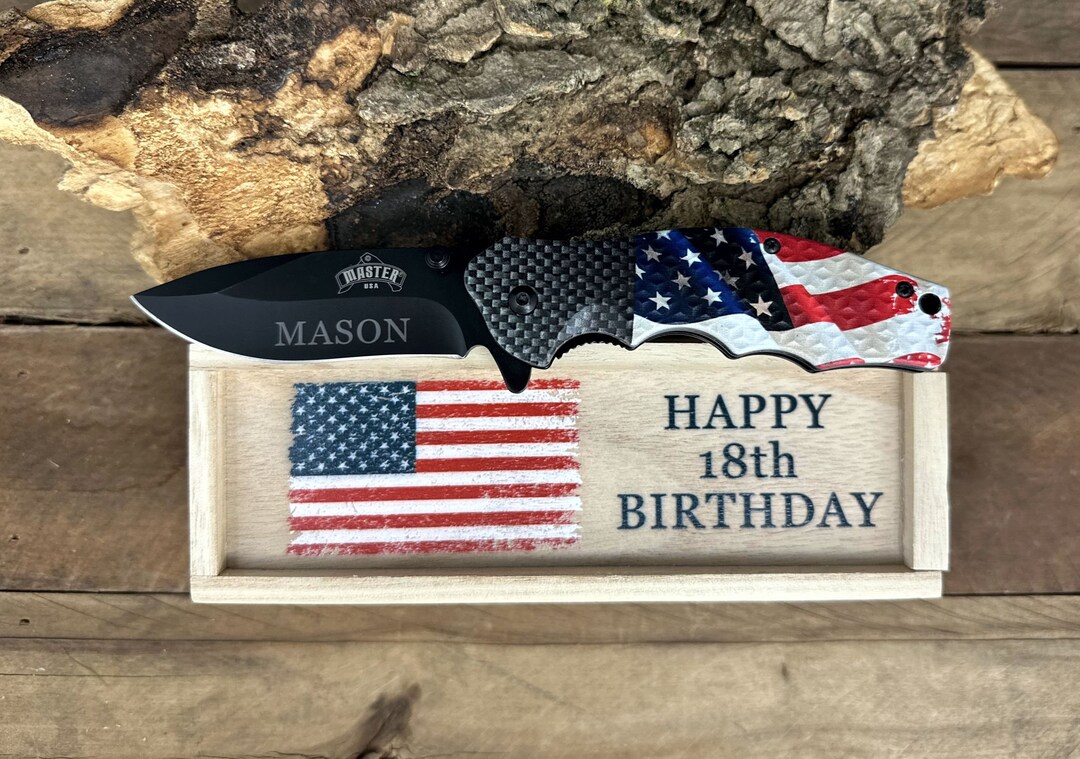 Custom Engraved USA Flag Knife and Box Set - Perfect Birthday Gift for ...