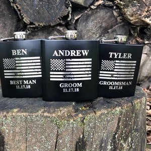 Custom Flag Flask for Groomsmen Patriotic, Personalized Flask With Flag ...