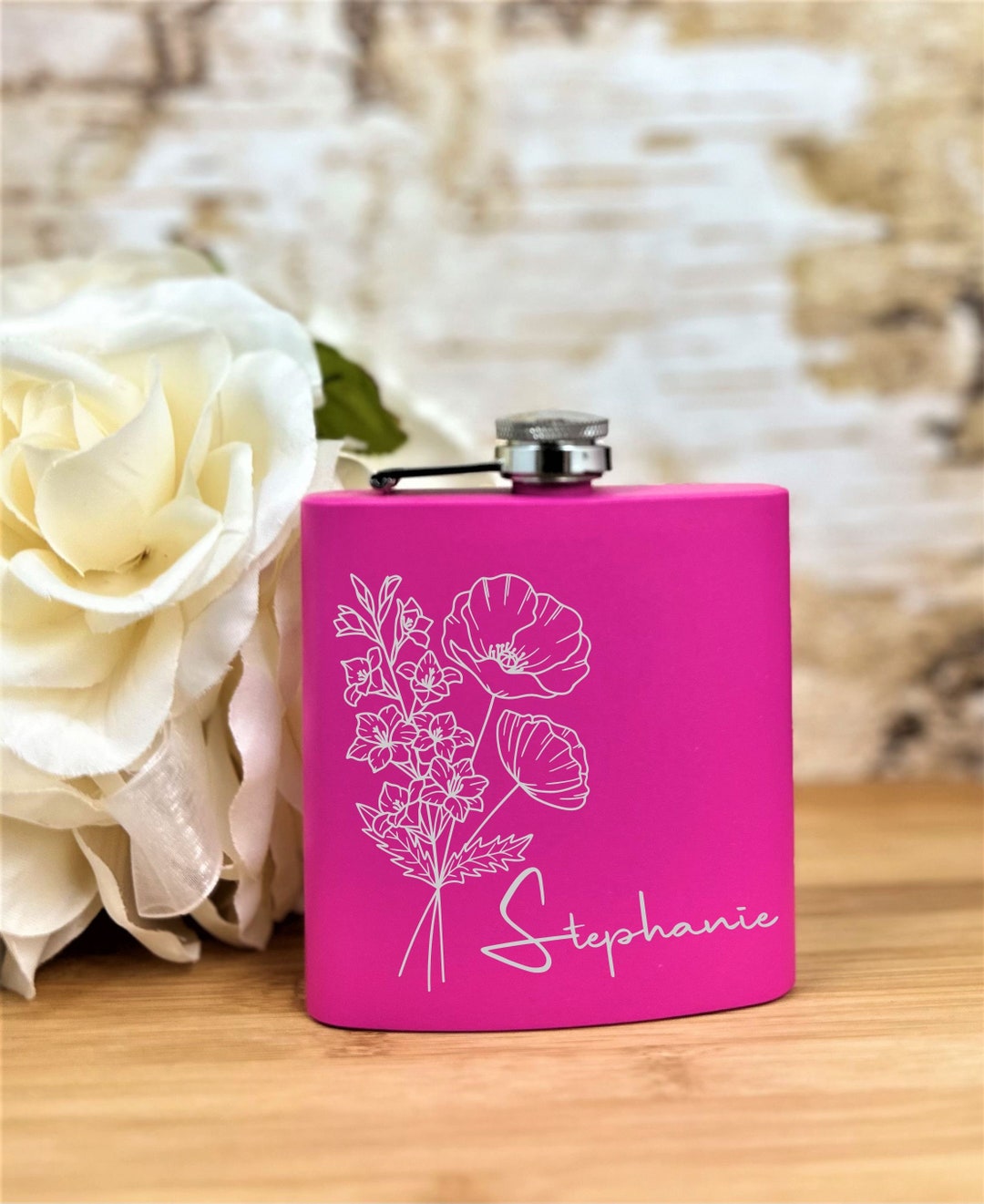 Personalized Bridesmaid Flask With Flowers-floral Flask for Maid of ...