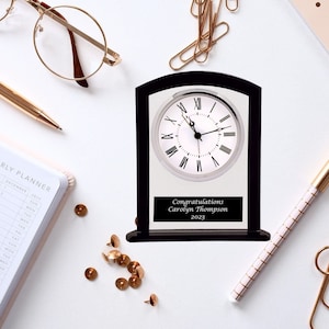 Personalized Desk Clock With Engraved Plate - Wedding Anniversary Clock ...