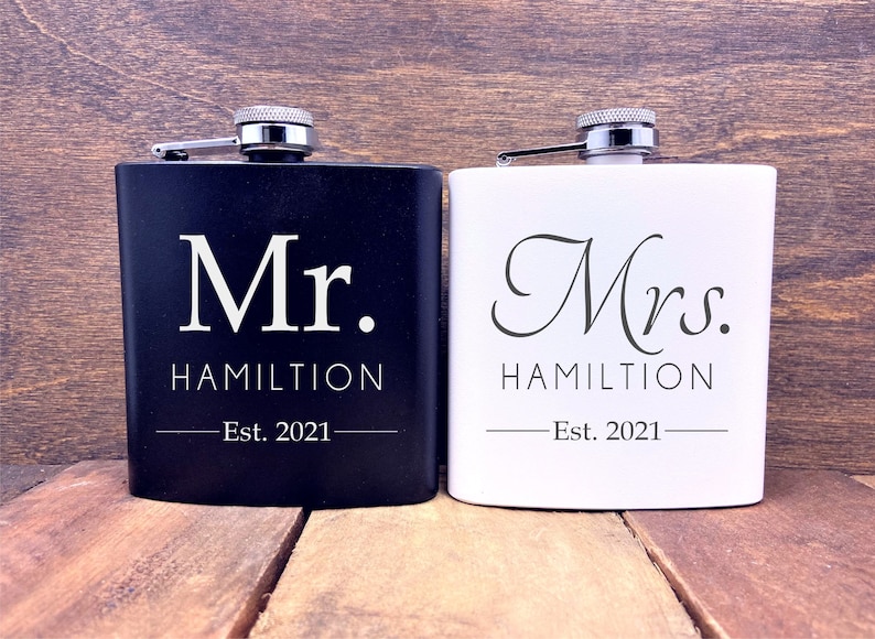 Personalized Mr and Mrs Flasks, His and Her Flasks, Wedding Gift for ...